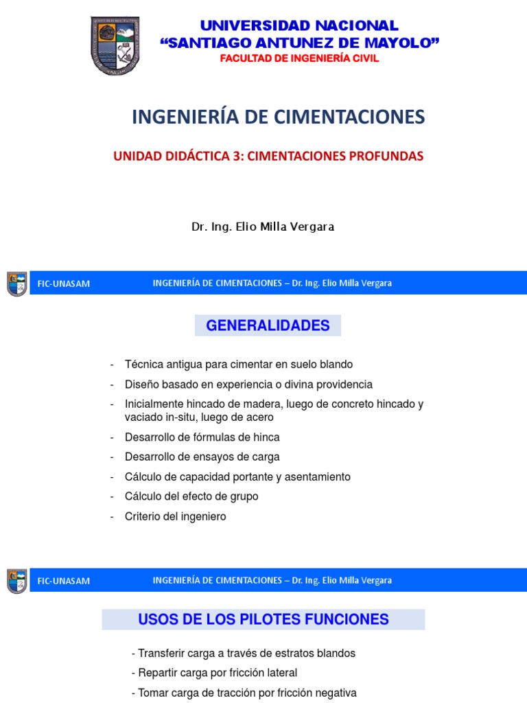 Presentación UD3 Cimentaciones Profundas | PDF | Fundación (Ingeniería) | Hormigón
