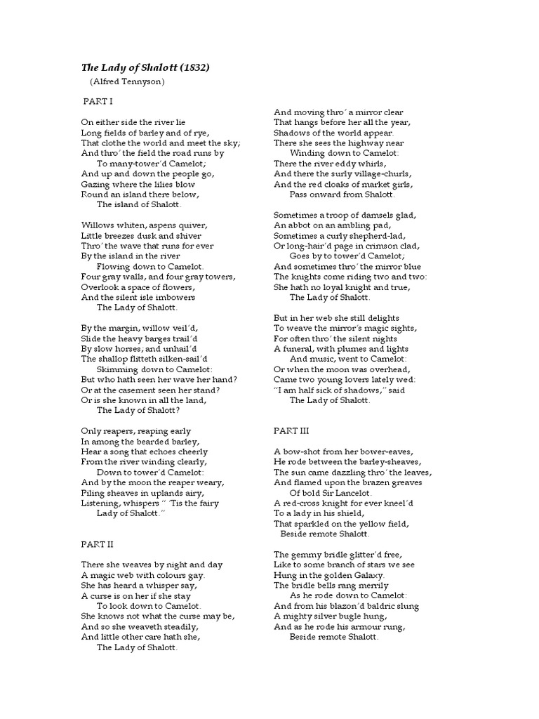 The Lady of Shalott | PDF | Poetry