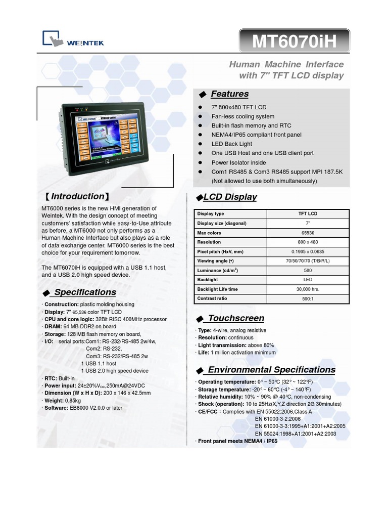 MT6070iH Datasheet ENG 120814 | PDF | Liquid Crystal Display | Thin ...