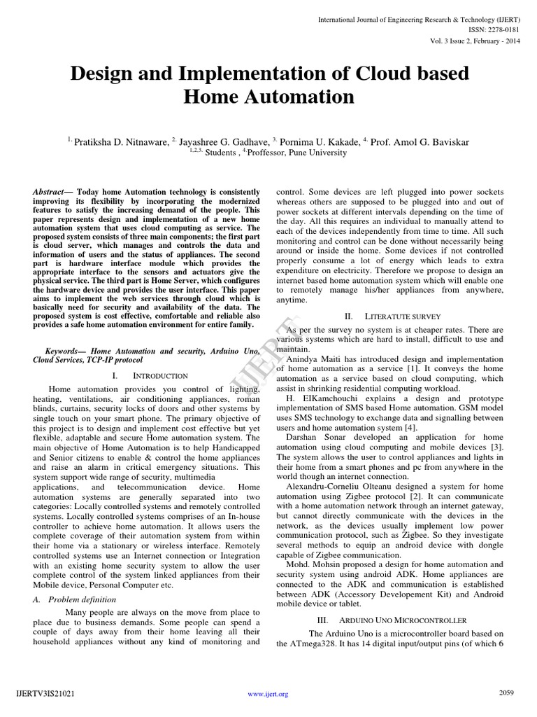 Design and Implementation of Cloud Based Home Automation IJERTV3IS21021 ...
