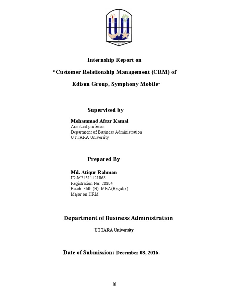 Internship Report On "Customer Relationship Management (CRM) of Edison ...