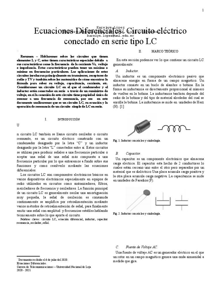 Circuitos LC: Resonancia y Ecuaciones | PDF | Inductor | Condensador