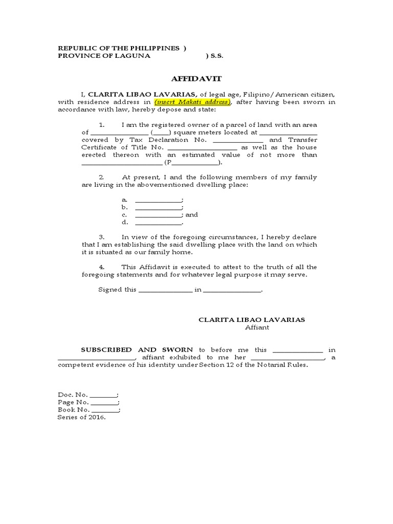 Family Home Affidavit Declaration | PDF | Law