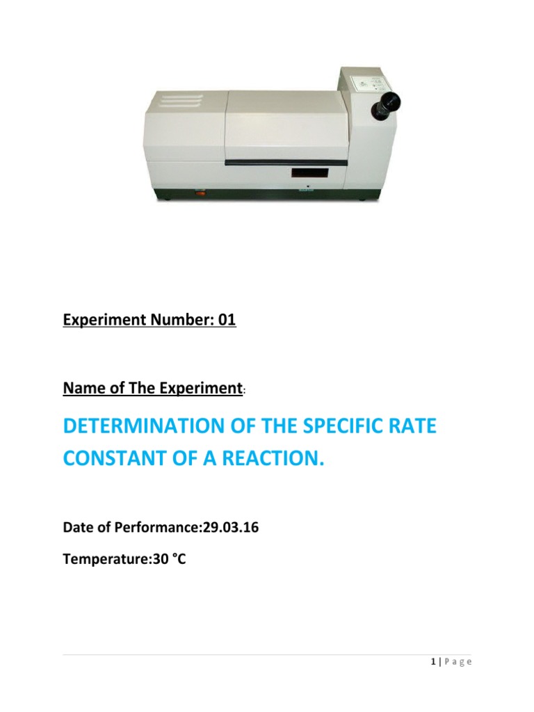 Determination of Specific Rate Constant of Reaction | PDF | Reaction ...