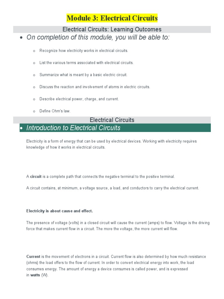 Module 3: Electrical Circuits: On Completion of This Module, You Will ...