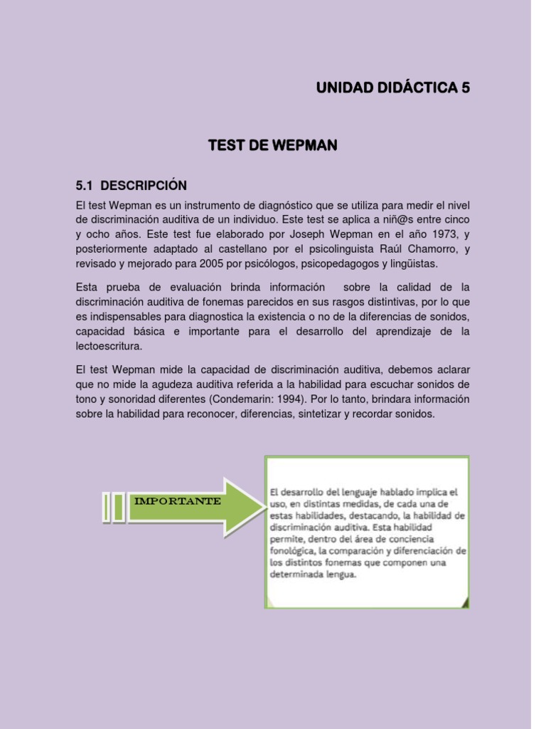 Test Wepman | PDF | Aprendizaje | Sicología
