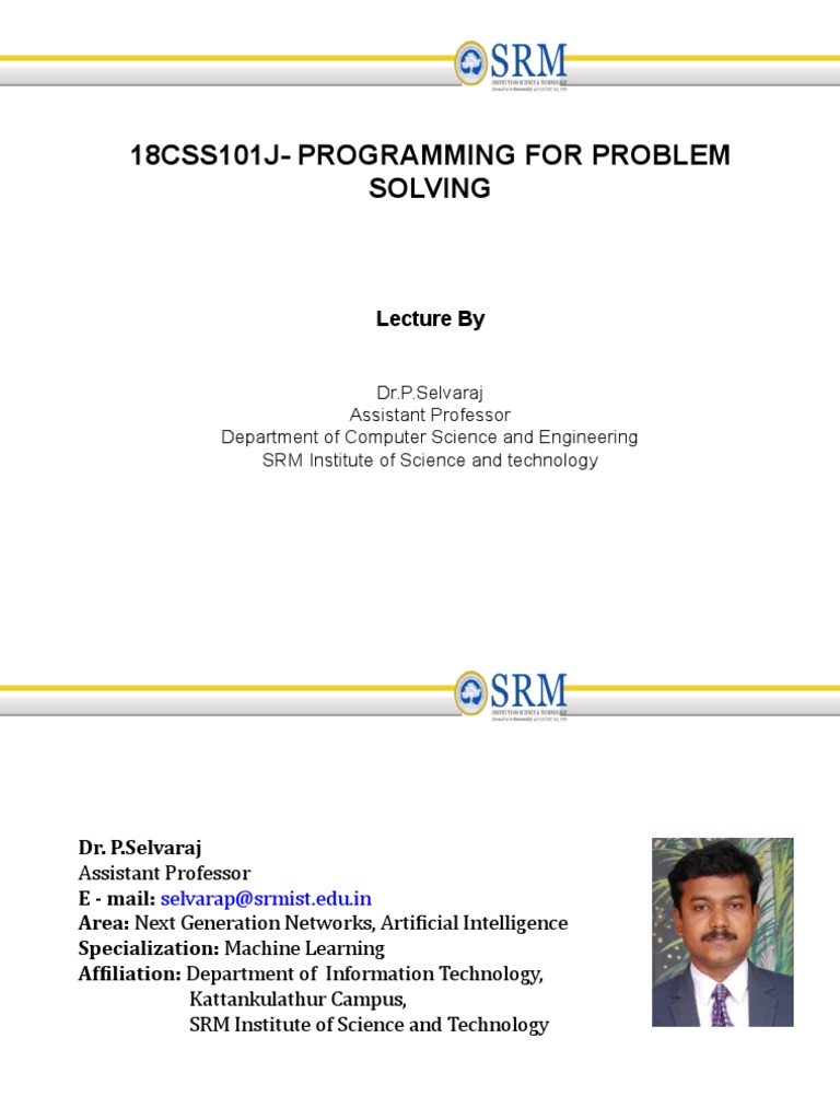18Css101J-Programming For Problem Solving: Lecture by | PDF