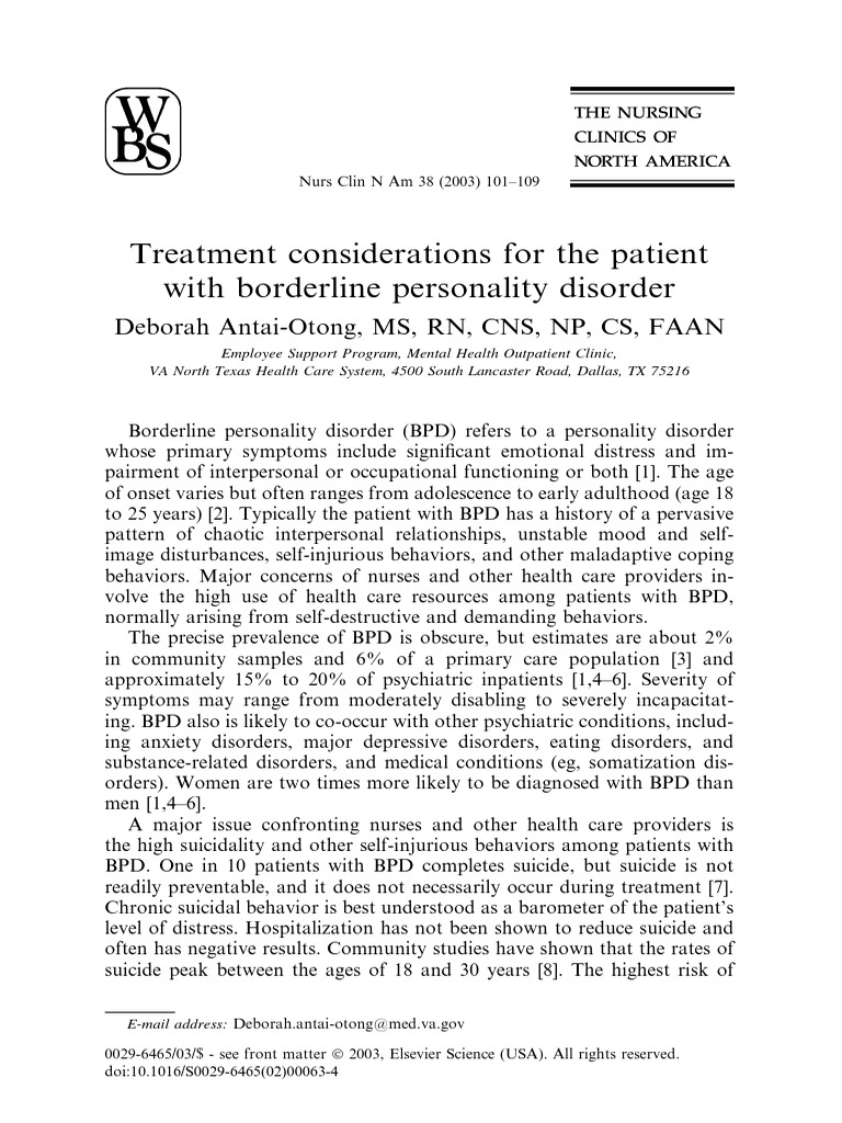 Treatment Considerations For The Patient With Borderline Personality ...