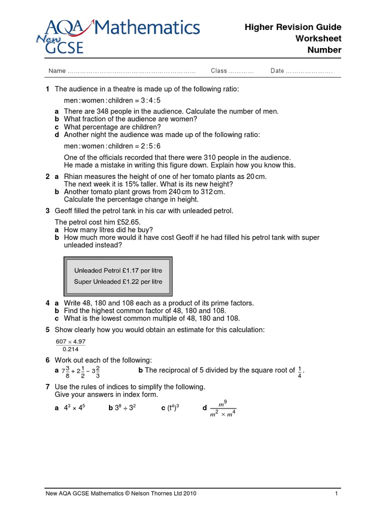 Revision Guide Higher Number Worksheet | PDF | Fraction (Mathematics ...