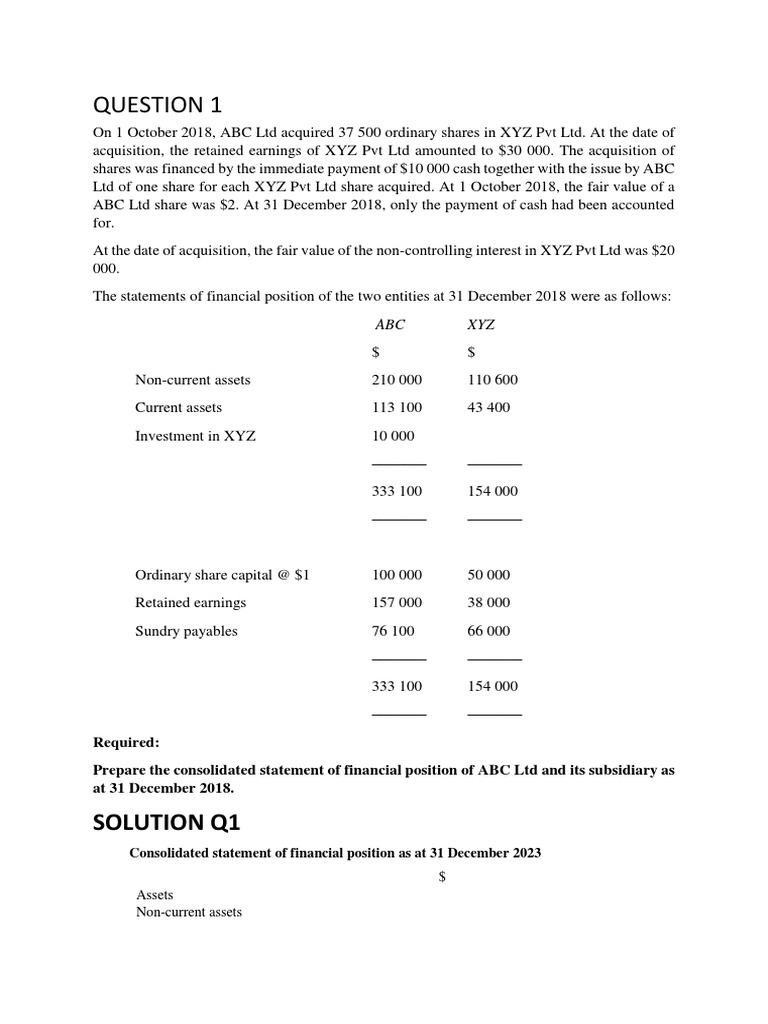 Consolidated Accounts (Basic) Tutorial Questions PDF | Download Free ...