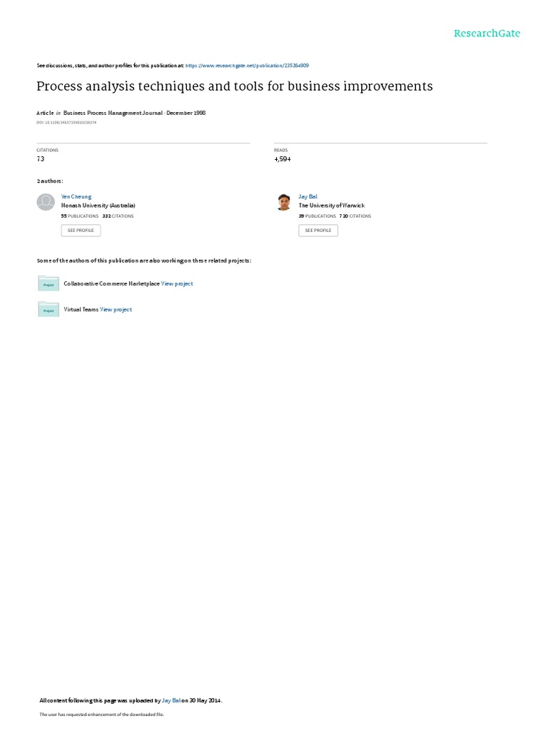 Process Analysis Techniques and Tools For Business Improvements | PDF ...