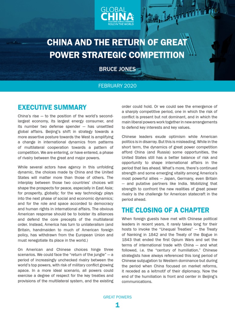 China and The Return of Great Power Strategic Competition: Executive ...
