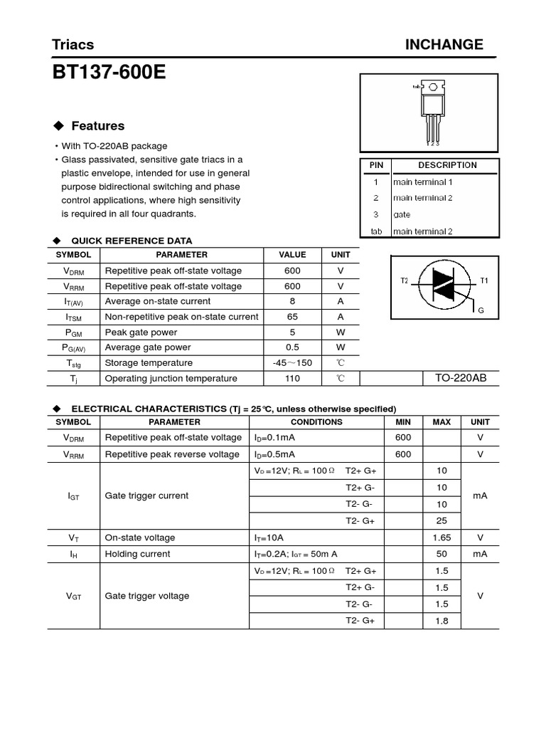 Datasheet - HK Bt137-600e 4850065 | PDF | Equipment | Components