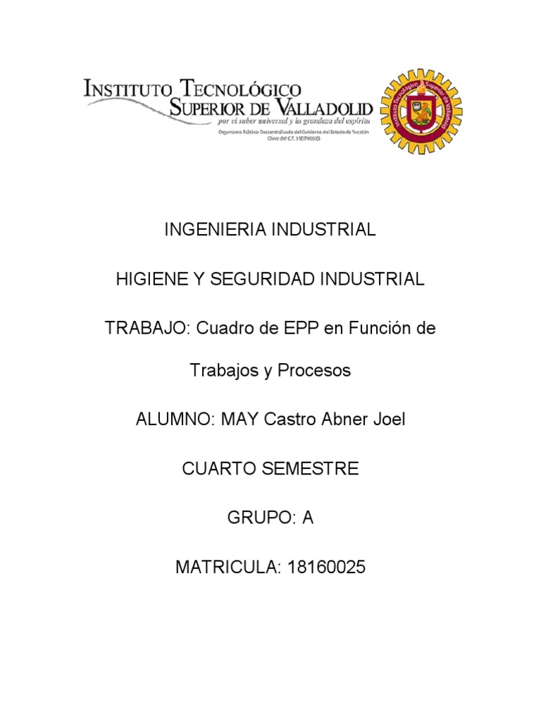 Cuadro EPP en Función de Trabajos y Procesos | PDF | Guante | Naturaleza