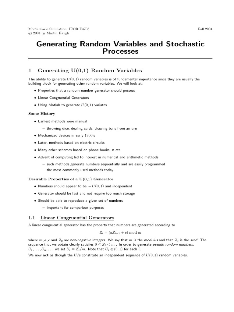 Generating Random Variables Mpress | PDF | Probability Distribution | Random Variable