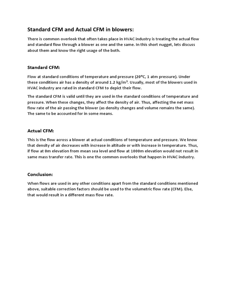 Standard CFM and Actual CFM in Blowers | PDF