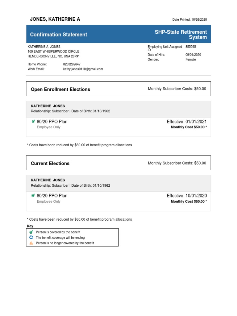 Confirmation Statement SHP-State Retirement System: Jones, Katherine A ...