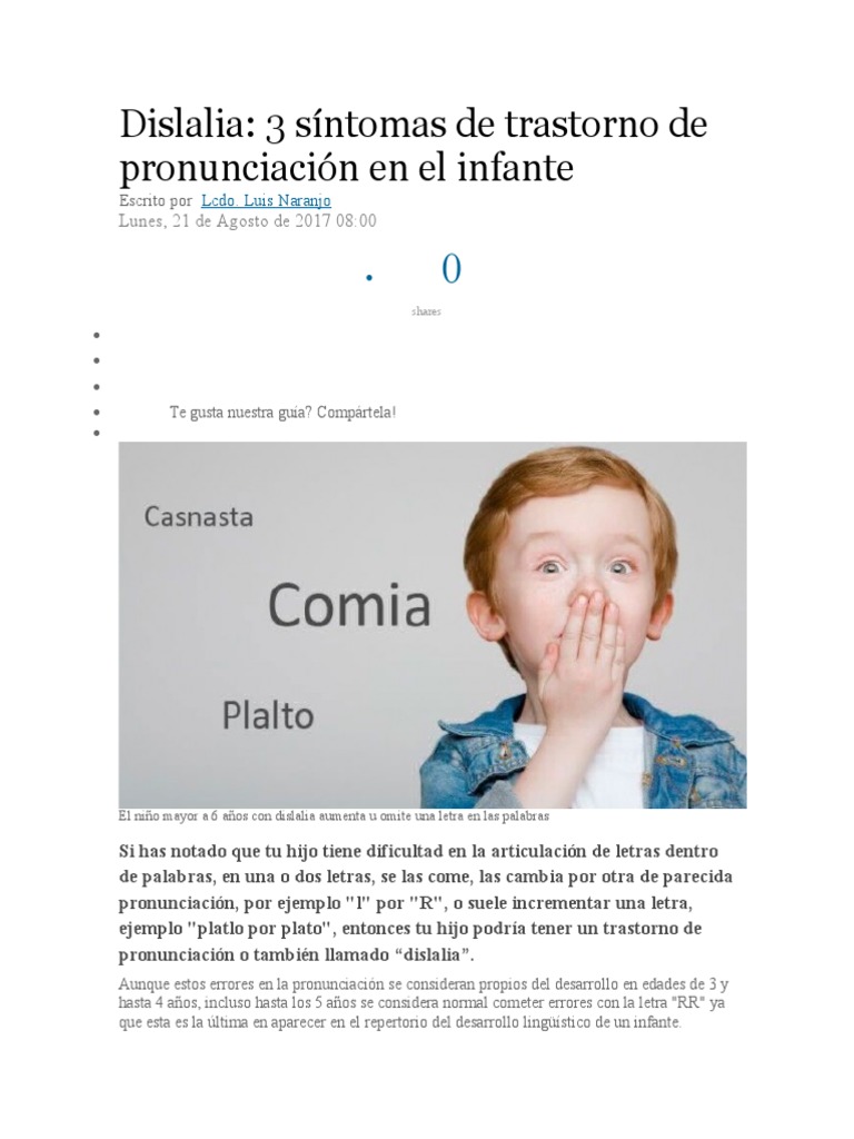 Dislalia 3 Síntomas de Trastorno de Pronunciación en El Infante | PDF ...