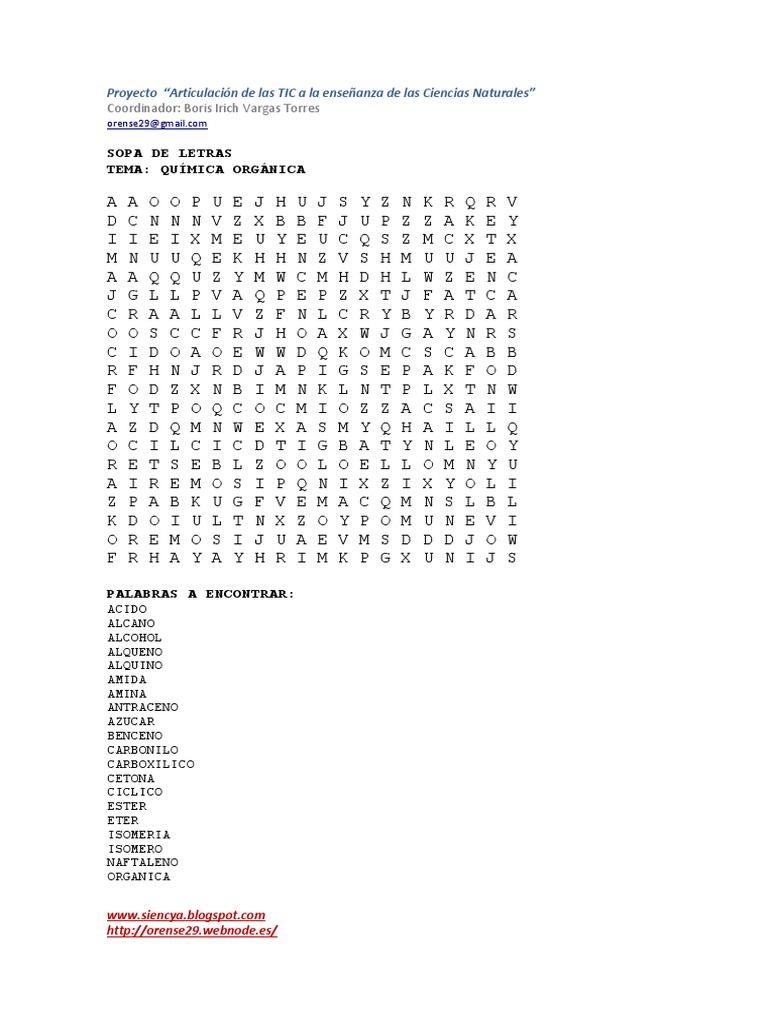 Sopa de Letras Quimica Organica | PDF