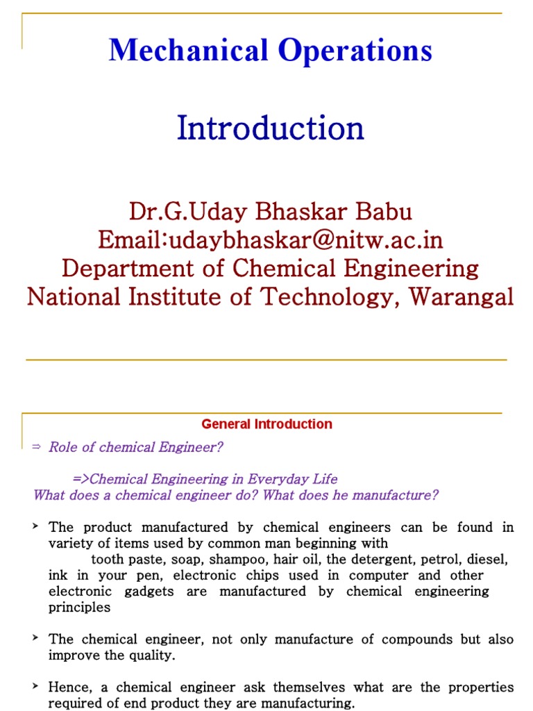Topic 1 - Introduction Mechanical Operations | PDF | Chemical Reactor ...