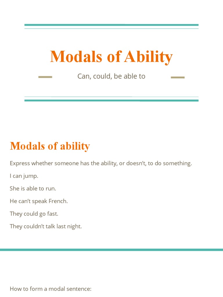 Modals of Ability: Can, Could, Be Able To | PDF