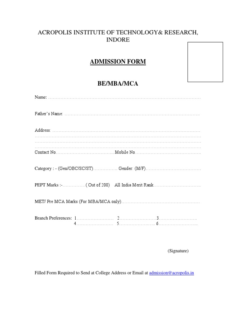 Admission Form PDF | PDF