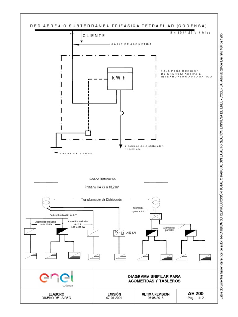 Ae 200 Diagrama Unifilar para Acometidas y Tableros | PDF | Ingenieria Eléctrica | Energia electrica