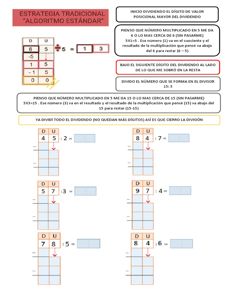 Ejercitamos Algoritmo Estandar de La División | PDF