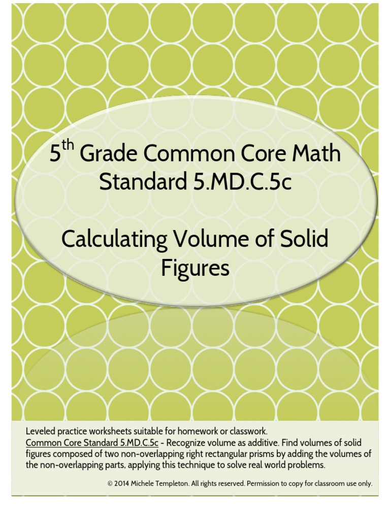 5 Grade Common Core Math Standard 5.MD.C.5c Calculating Volume of Solid ...