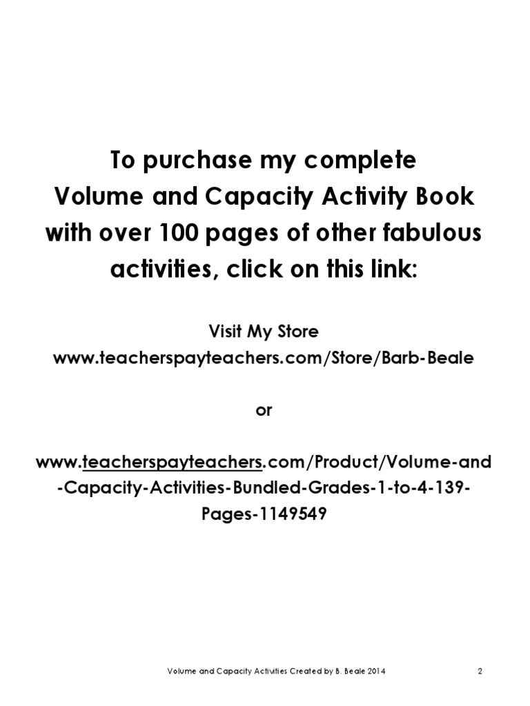 To Purchase My Complete Volume and Capacity Activity Book With Over 100 ...