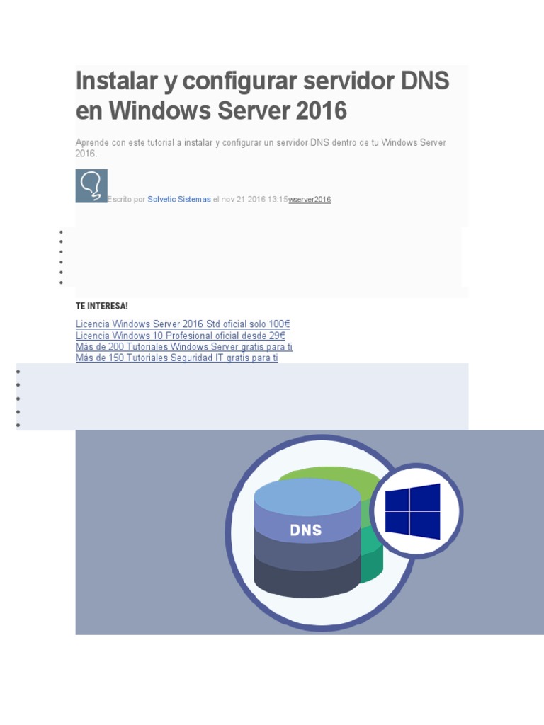 Instalar y Configurar Servidor DNS en Windows Server 2016 | PDF | sistema de nombres de dominio ...