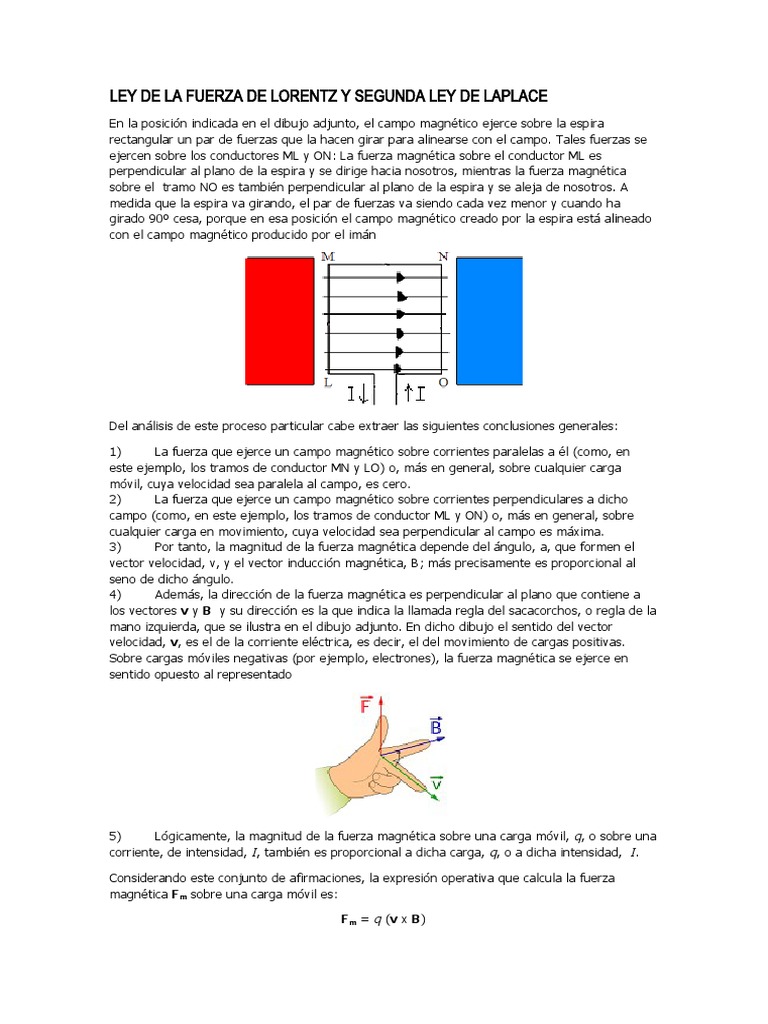 Ley de La Fuerza de Lorentz y Segunda Ley de Laplace | PDF | Campo magnético | Magnetismo