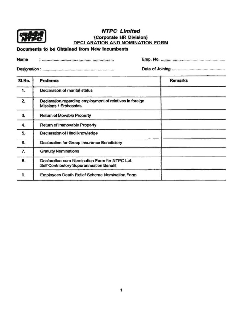 Declaration and Nomination Form PDF | PDF