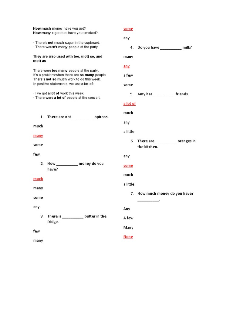 How Much Money Have You Got? How Many Cigarettes Have You Smoked? | PDF ...