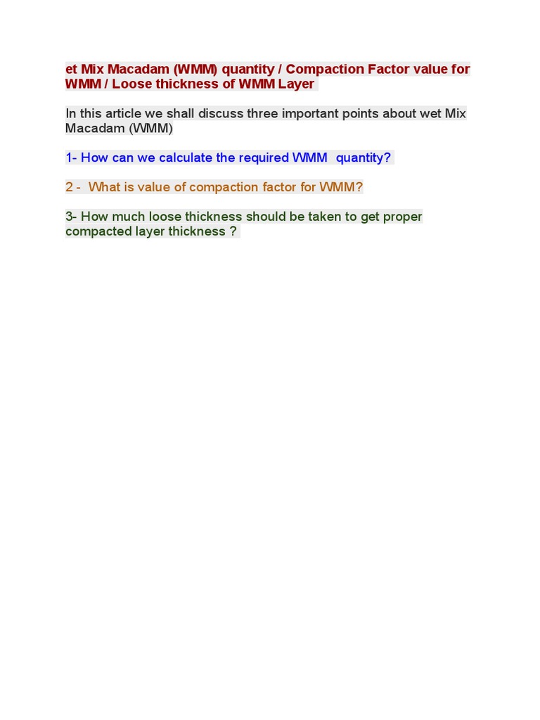 WMM Quantity and Compaction Factors | PDF | Science & Mathematics ...