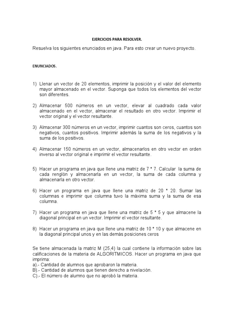 Ejercicios para Resolver - en Java | PDF