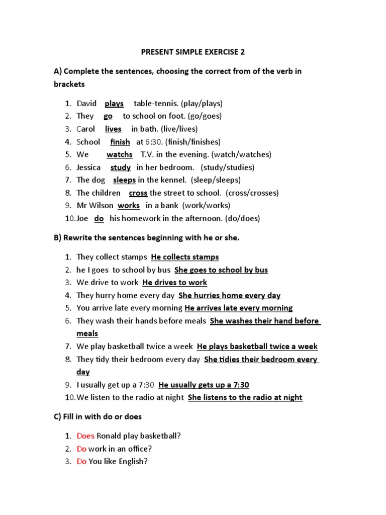 Mastering the Present Simple Tense: A Comprehensive Exercise on ...