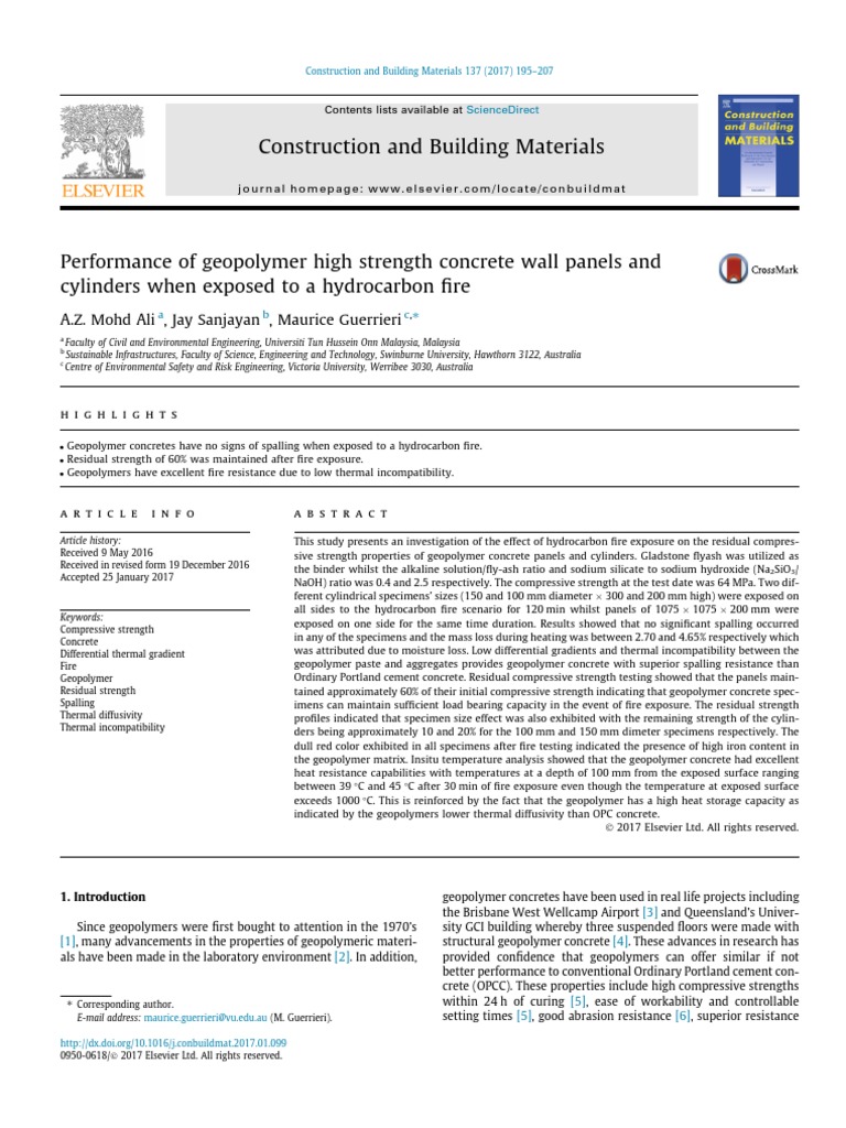 Experimental 2017 - Performance of Geopolymer High Strength Concrete ...