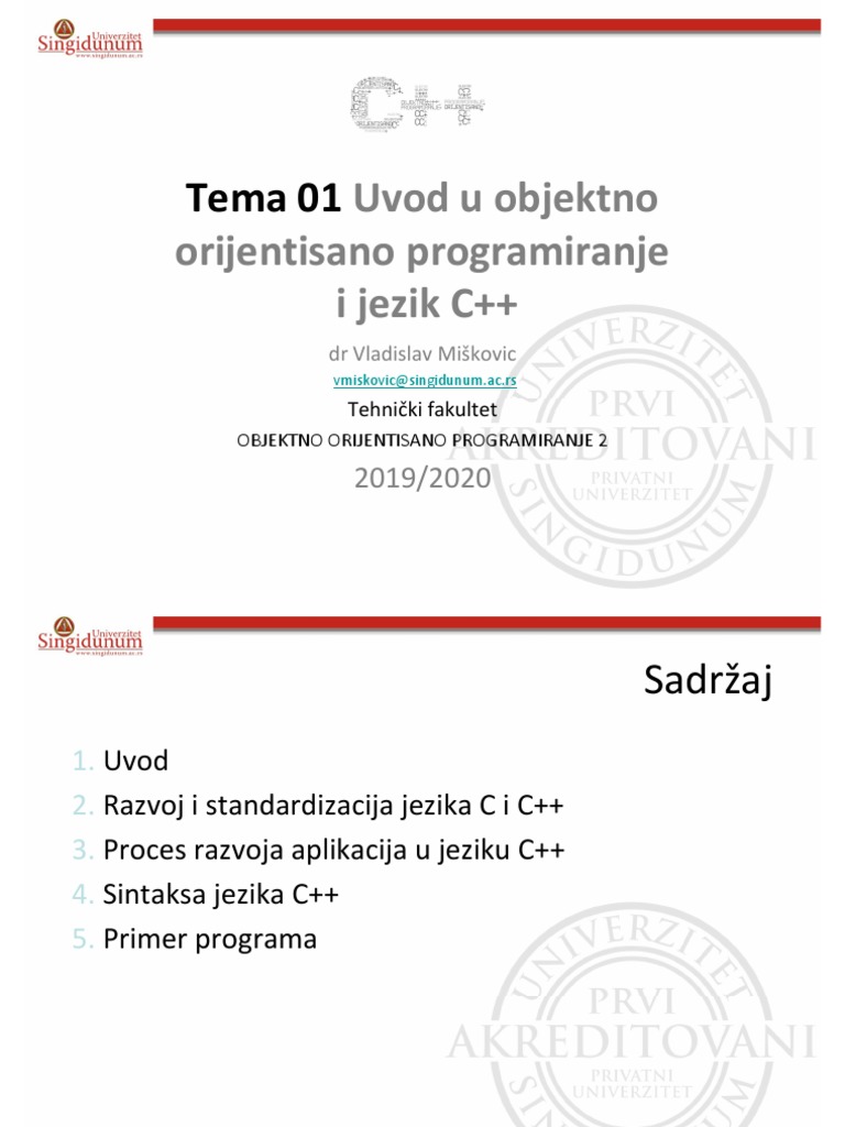 OOP 01 Uvod U Objektno Orijentisano Programiranje I Jezik C++ | PDF