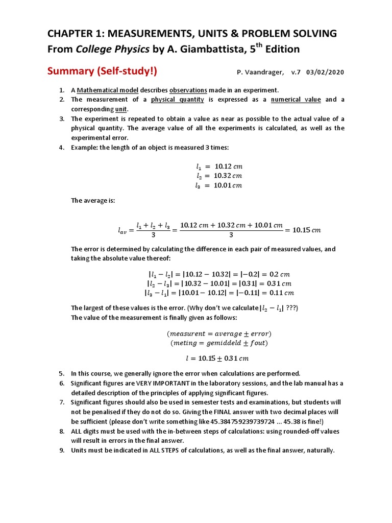 Chapter1 Summary v6 | PDF | Significant Figures | Experiment