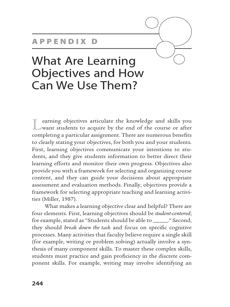What Are Learning Objectives and How Can We Use Them?: Appendix D | PDF ...