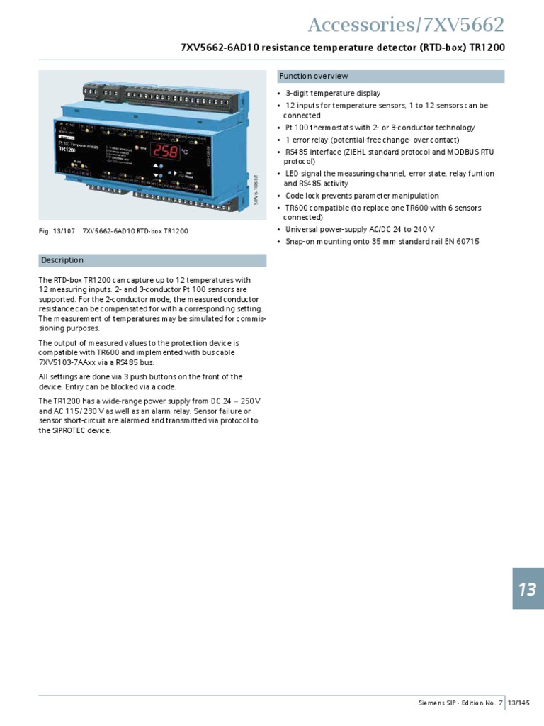 7XV5662-6AD10 Resistance Temperature Detector (RTD-box) TR1200 | PDF ...