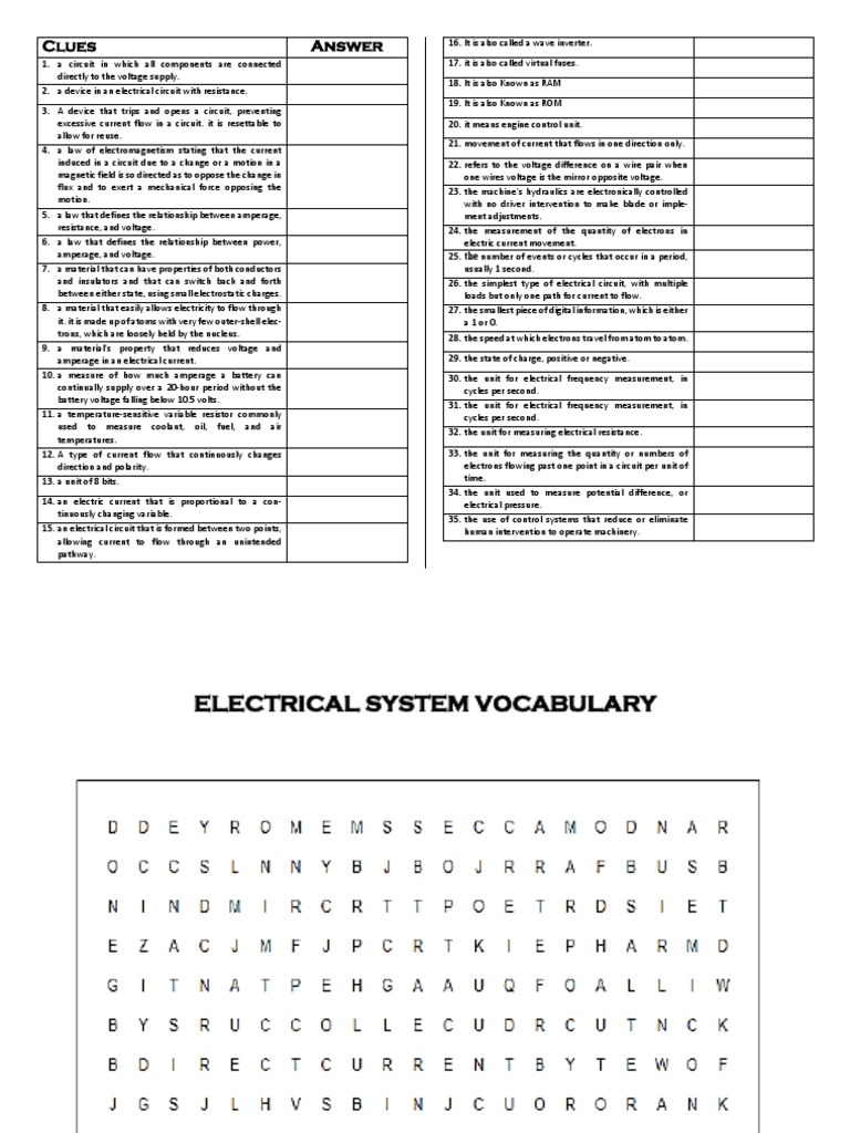 Sopa de Letras Electrical Systems | PDF | Electric Current | Voltage
