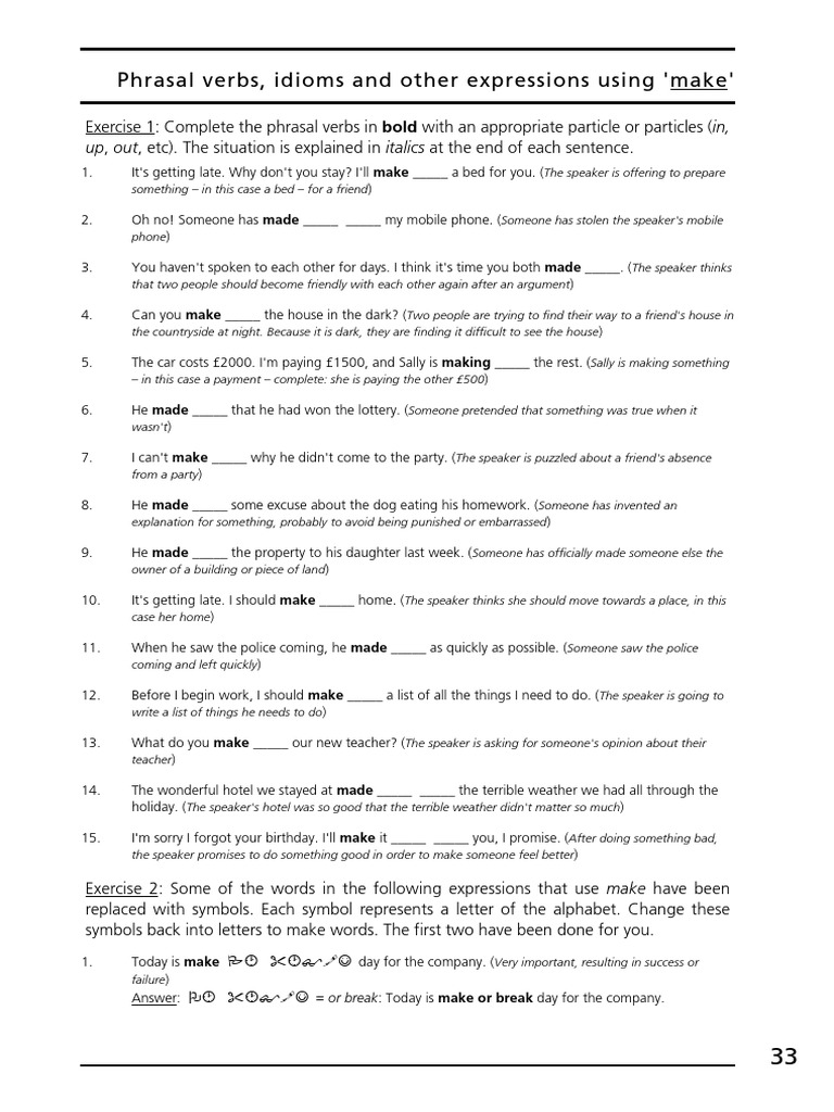 Phrasal Verbs, Idioms and Other Expressions Using 'Make' | PDF ...