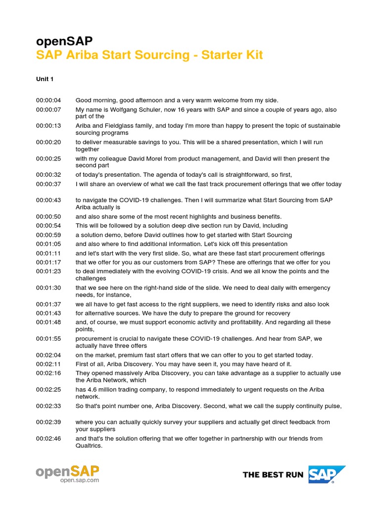 openSAP Sass1-Sk Transcript | PDF | Request For Proposal | Microsoft Excel