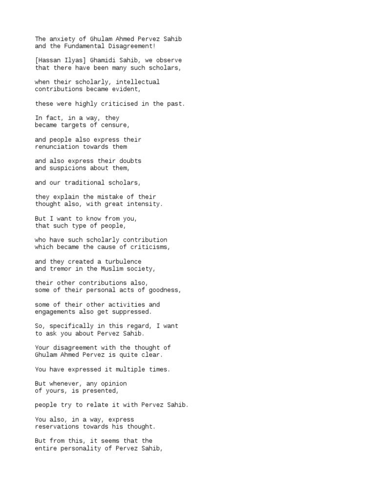 Ghulam Ahmed Pervez Bunyadi Ikhtilaf - Javed Ahmed Ghamidi - en | PDF ...