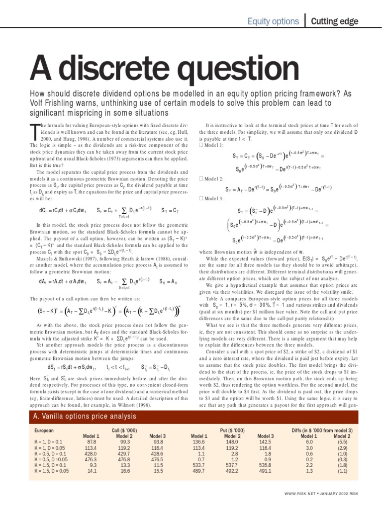 A Discrete Question (Divs) | PDF | Black–Scholes Model | Option (Finance)