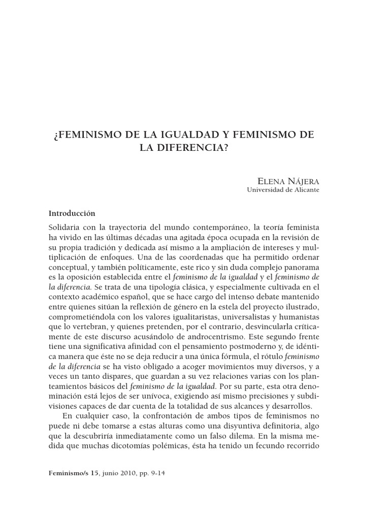Feminismo de La Igualdad y Feminismo de La Diferen PDF | PDF ...