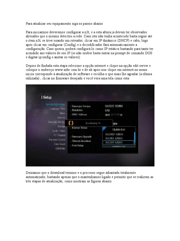Configurando Seu AZBOX PREMIUM HD | PDF | Satélite | Endereço de IP