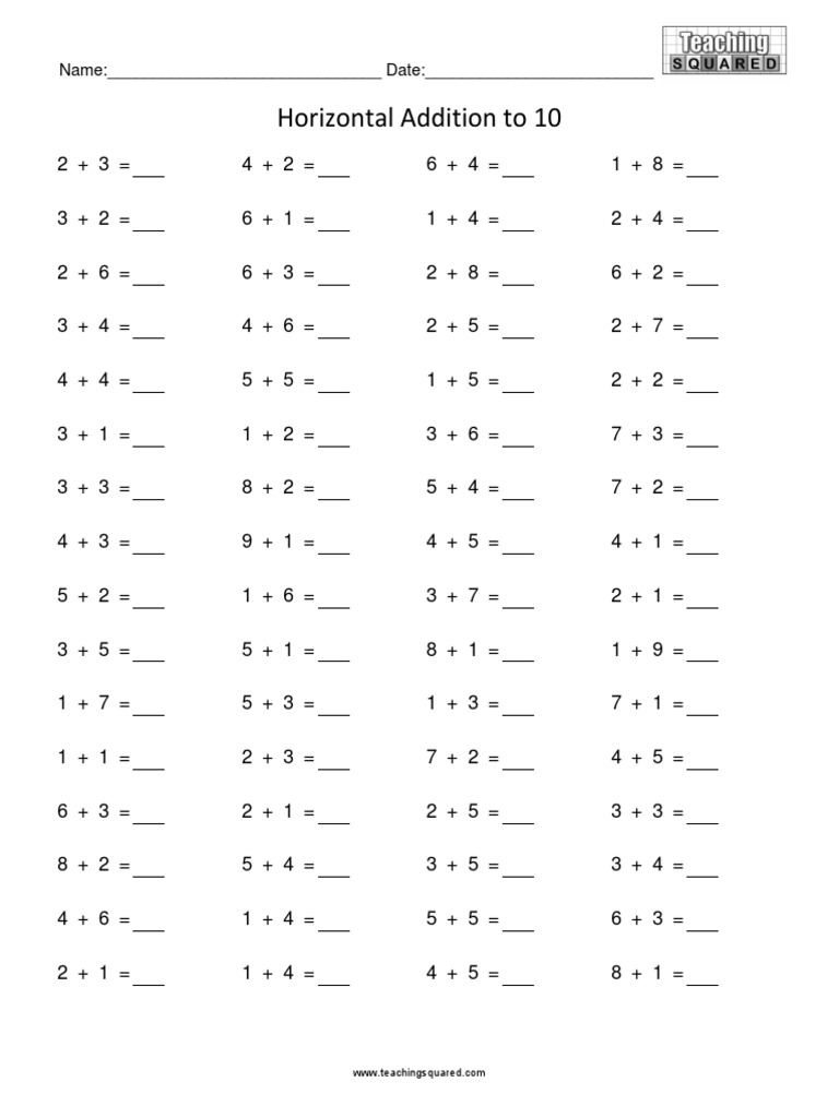 Horizontal Addition Worksheets for Kids | PDF | Teaching Methods ...